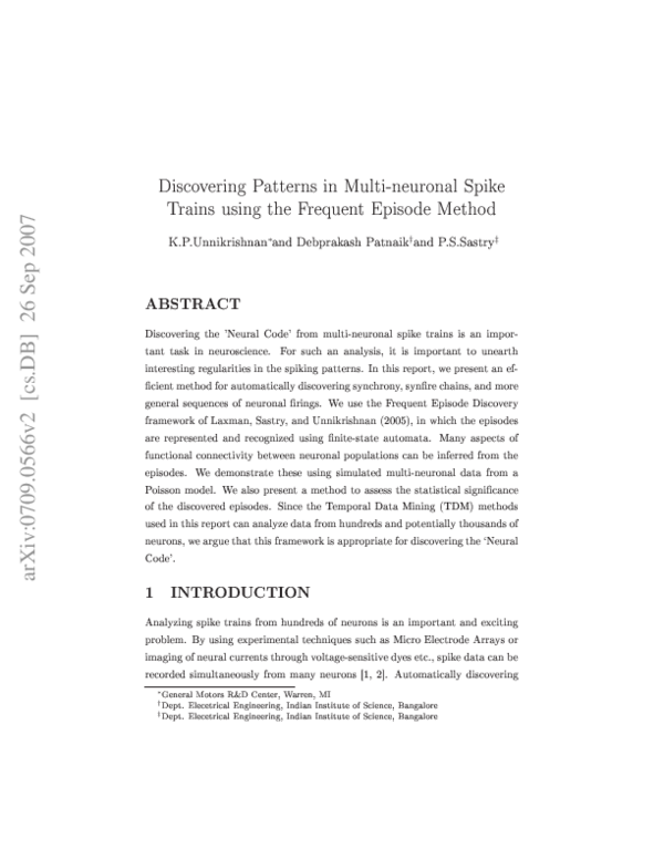 (PDF) Discovering Patterns in Multi-neuronal Spike Trains using the Frequent Episode Method