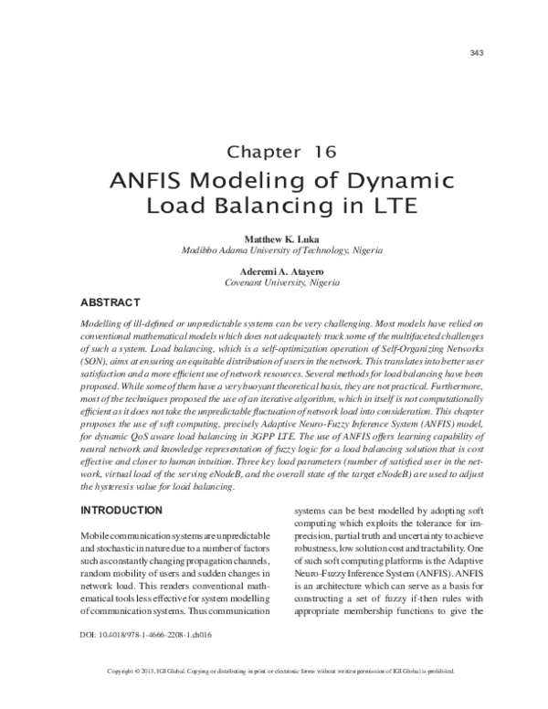 (PDF) ANFIS Modeling of Dynamic Load Balancing in LTE