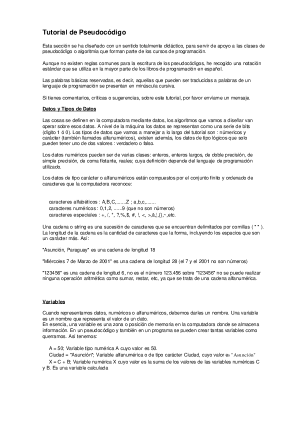 (PDF) Tutorial de Pseudocódigo