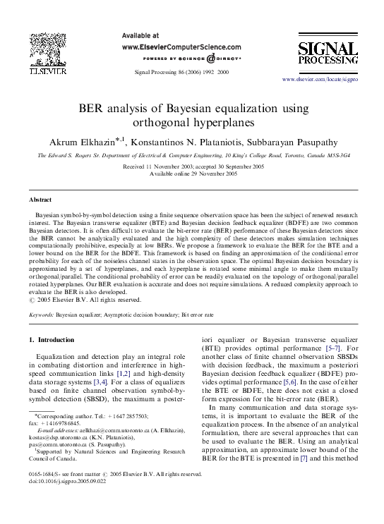 Pdf Ber Analysis Of Bayesian Equalization Using Orthogonal Hyperplanes