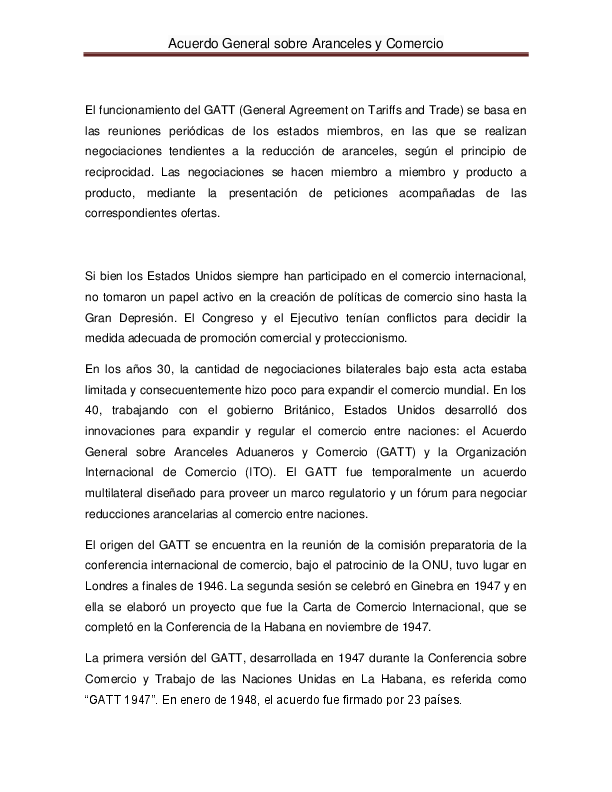 (DOC) El funcionamiento del GATT (General Agreement on Tariffs and Trade
