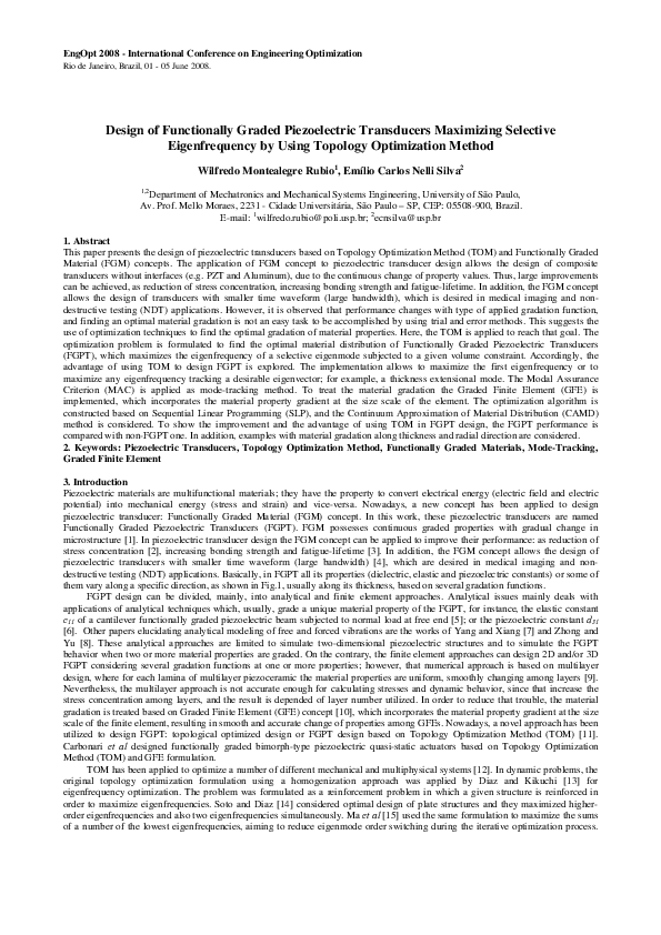 (PDF) Design of Functionally Graded Piezoelectric Transducers Maximizing Selective ...