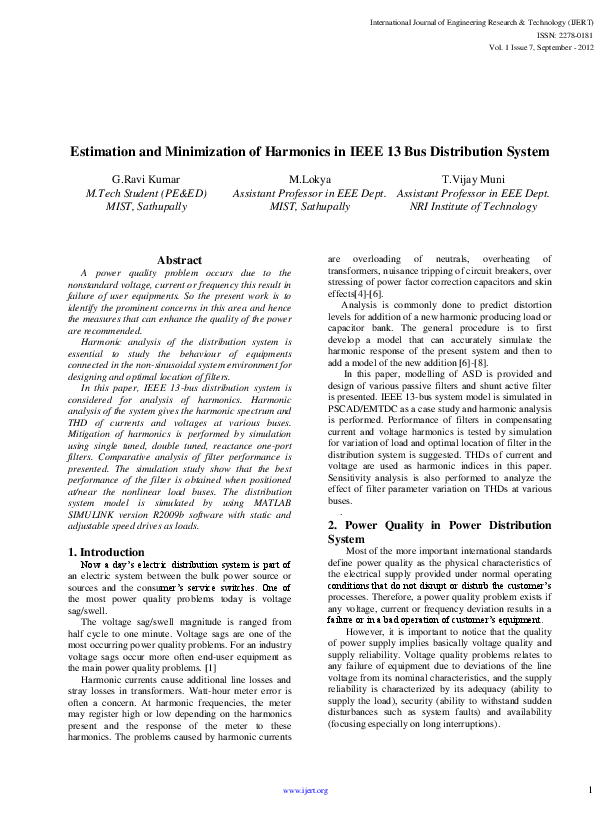 (PDF) Estimation and Minimization of Harmonics in IEEE 13 Bus ...