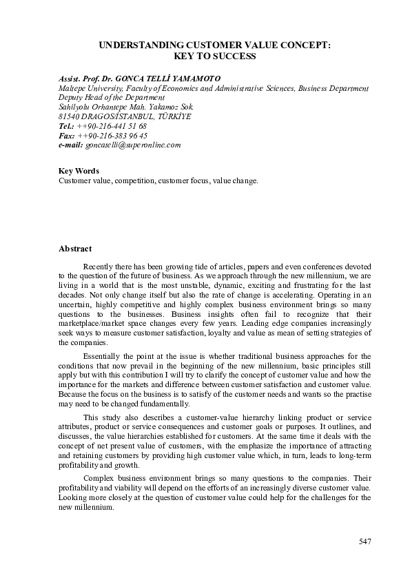(PDF) UNDERSTANDING CUSTOMER VALUE CONCEPT: KEY TO SUCCESS