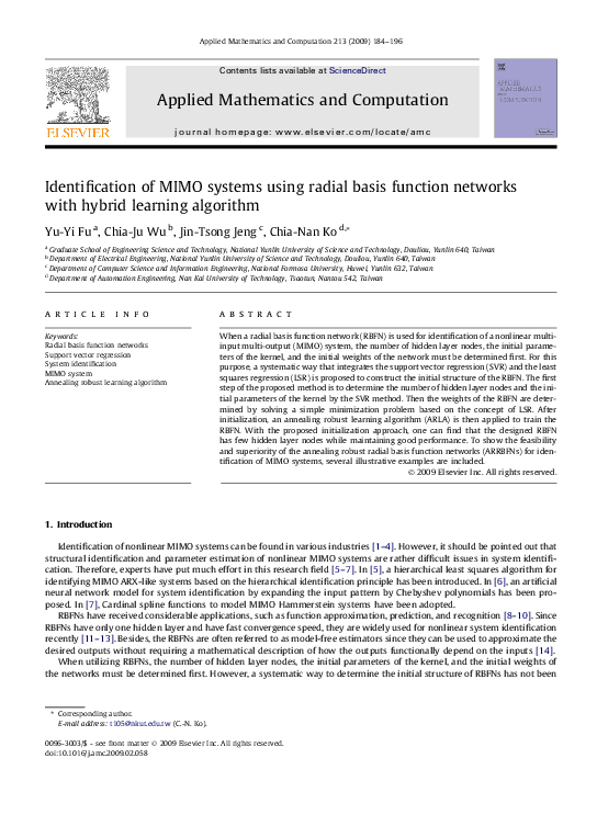 (PDF) Identification of MIMO systems using radial basis function networks with hybrid learning ...