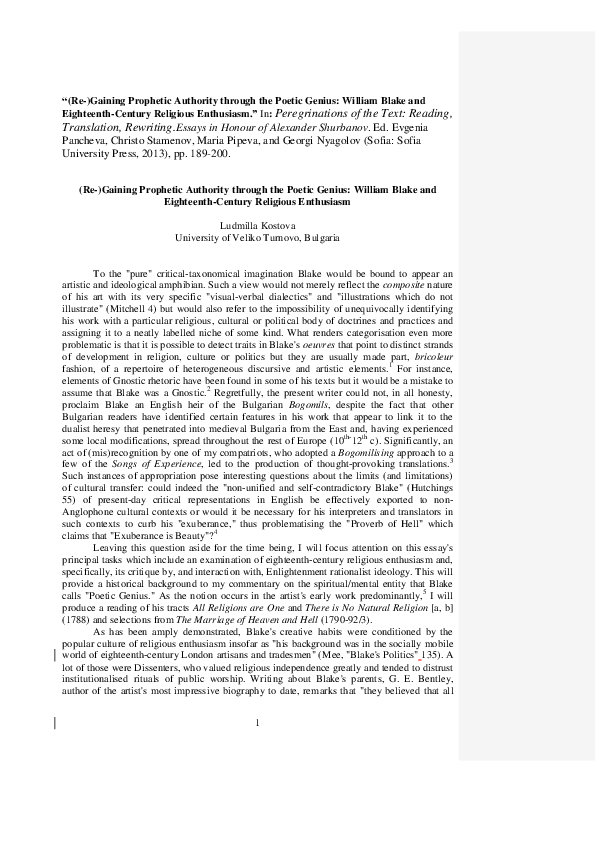 (PDF) (Re-)Gaining Prophetic Authority through the Poetic Genius ...