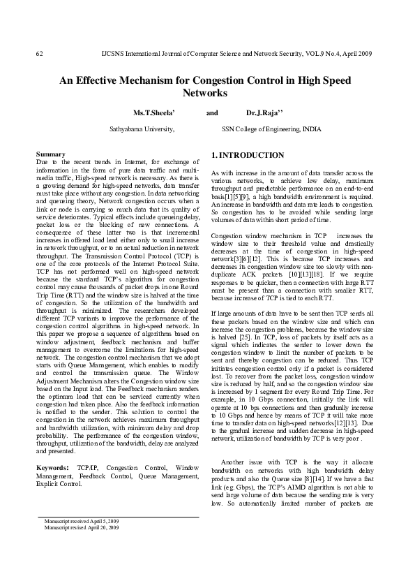 (PDF) An Effective Mechanism for Congestion Control in High Speed Networks