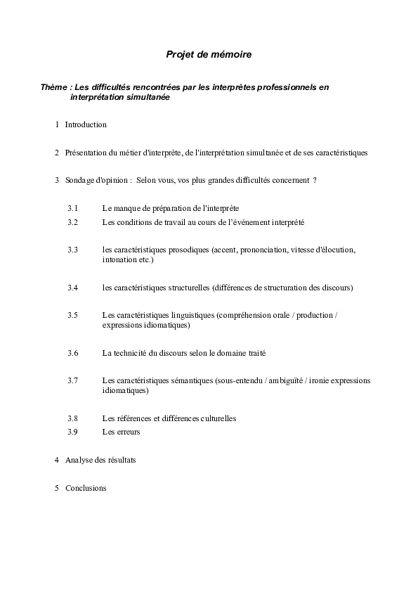 Projet de mémoire