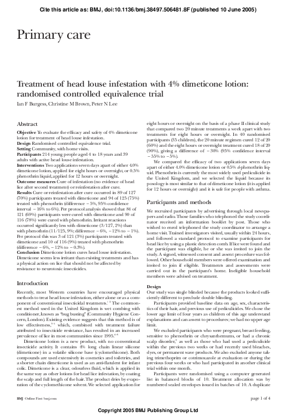(PDF) Treatment of head louse infestation with 4% dimeticone lotion ...