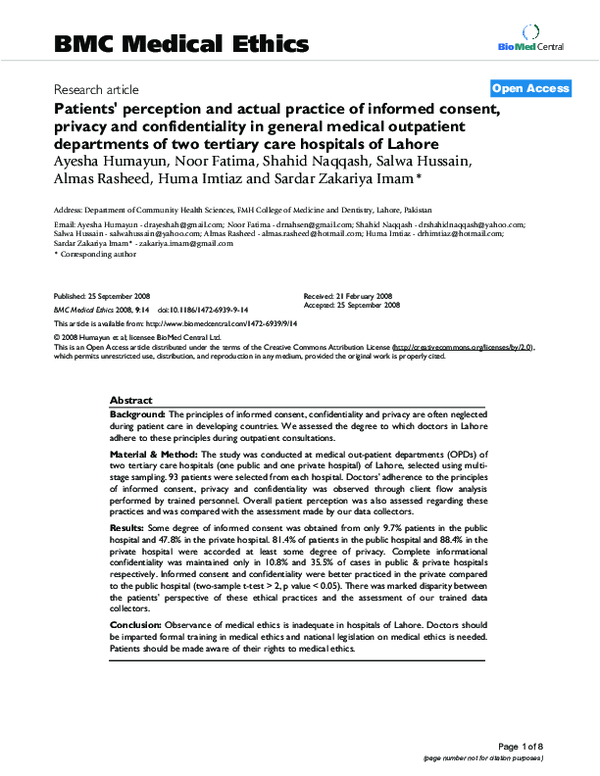 (PDF) Patients' perception and actual practice of informed consent ...