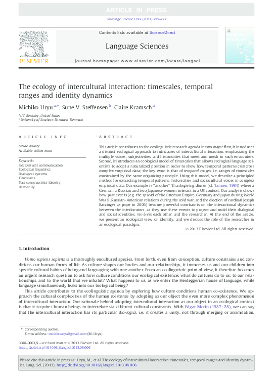 (PDF) The ecology of intercultural interaction: timescales, temporal ...