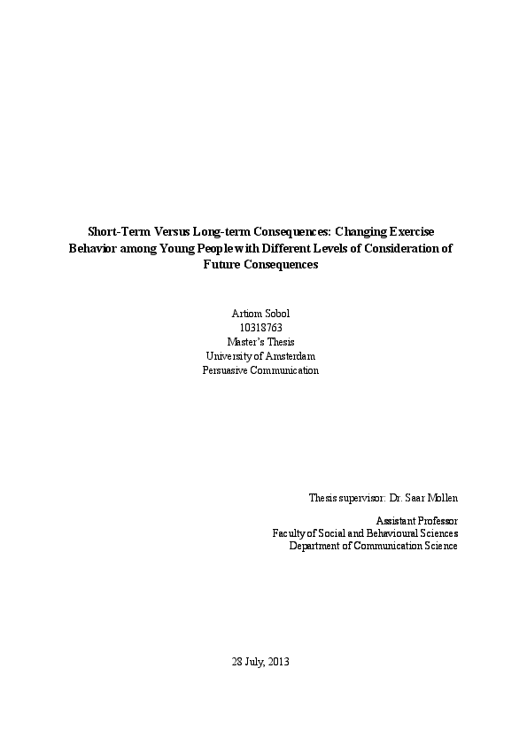 (PDF) Short-Term Versus Long-term Consequences: : Changing Exercise ...