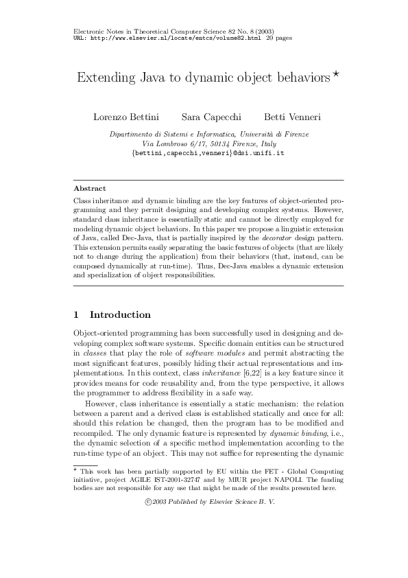 (PDF) Extending Java to dynamic object behaviors