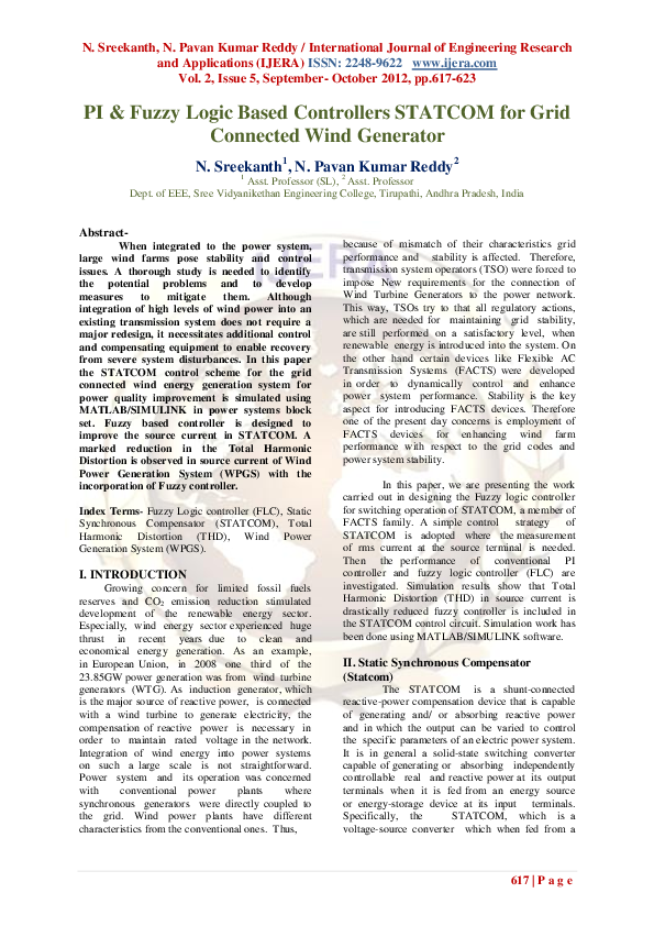 (PDF) PI & Fuzzy Logic Based Controllers STATCOM for Grid Connected Wind Generator