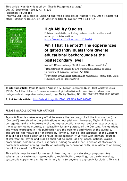 (PDF) High Ability Studies Am I That Talented? The experiences of gifted individuals from ...