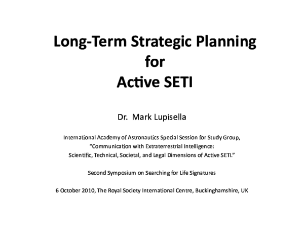 (PDF) Active SETI Strategic Planning, IAA Special Session