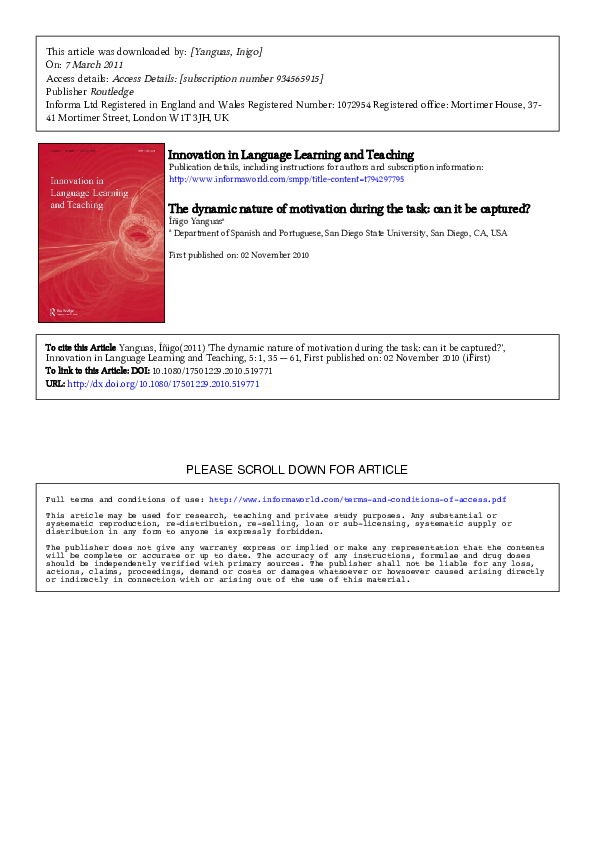 (PDF) The dynamic nature of motivation during the task: can it be captured