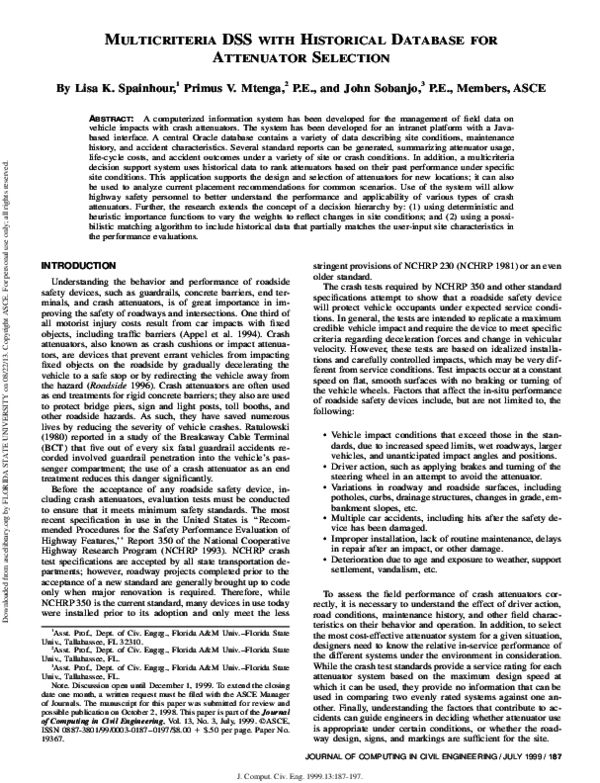 (PDF) MULTICRITERIA DSS WITH HISTORICAL DATABASE FOR ATTENUATOR SELECTION