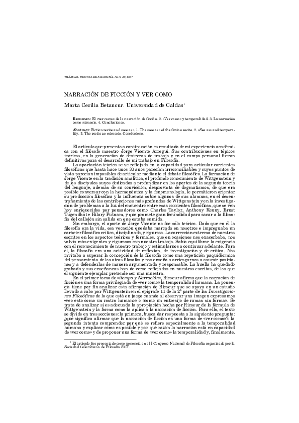 (PDF) NARRACIÓN DE FICCIÓN Y VER COMO Resumen