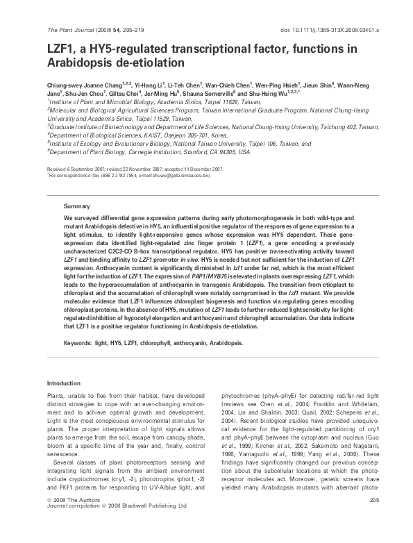 (PDF) LZF1, a HY5-regulated transcriptional factor, functions in ...
