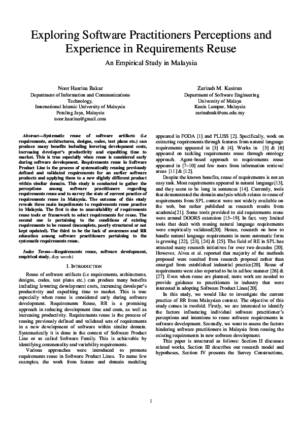 (PDF) Exploring Software Practitioners Perceptions and Experience in Requirements Reuse: An ...