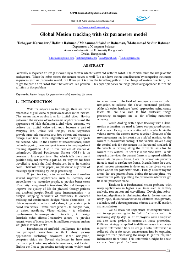 (PDF) Global Motion tracking with six parameter model