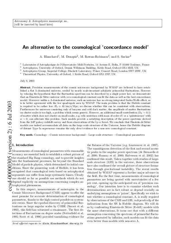 (PDF) An alternative to the cosmological ``concordance model