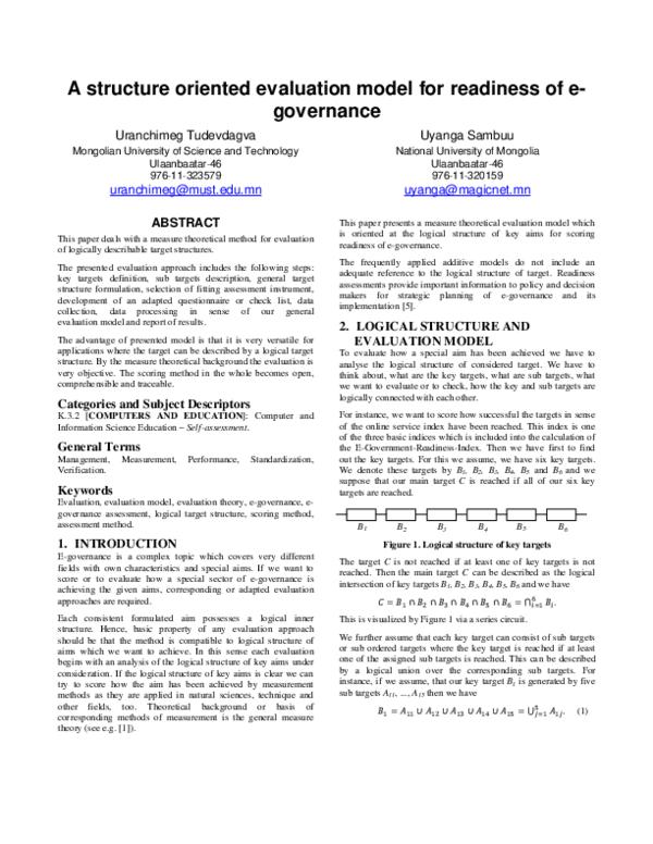 (PDF) A structure oriented evaluation model for readiness of e- governance