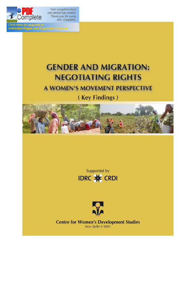 (PDF) Gender and Migration in India: KEY FINDINGS