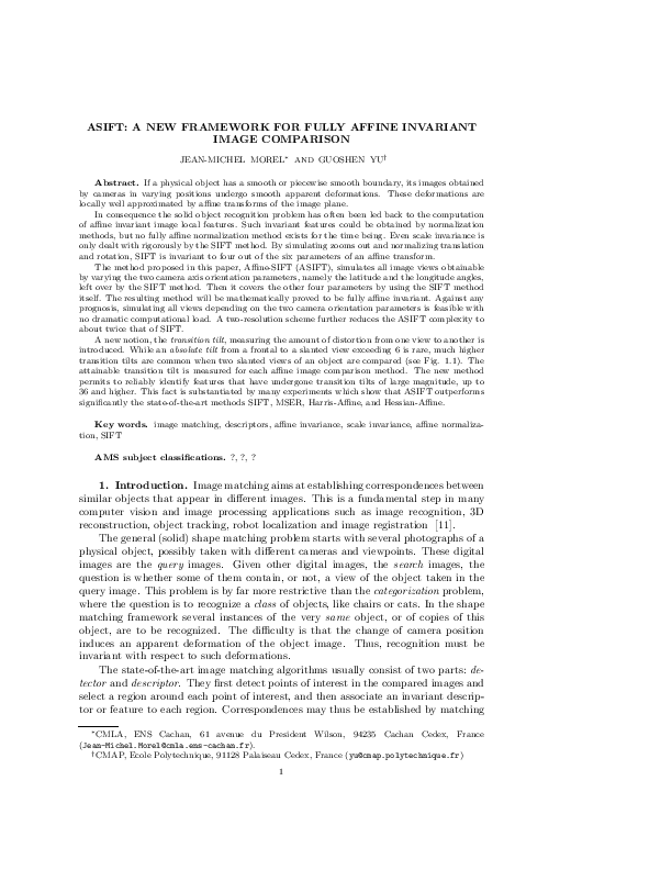 (PDF) ASIFT: A NEW FRAMEWORK FOR FULLY AFFINE INVARIANT IMAGE COMPARISON