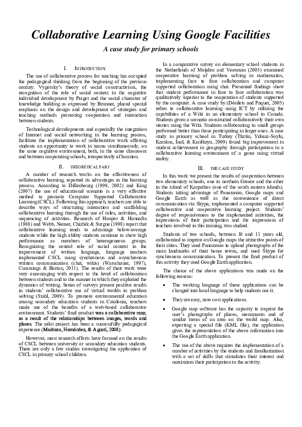 (PDF) Collaborative Learning Using Google Facilities. An elementary ...