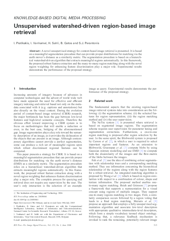 Pdf Unsupervised Watershed Driven Region Based Image Retrieval