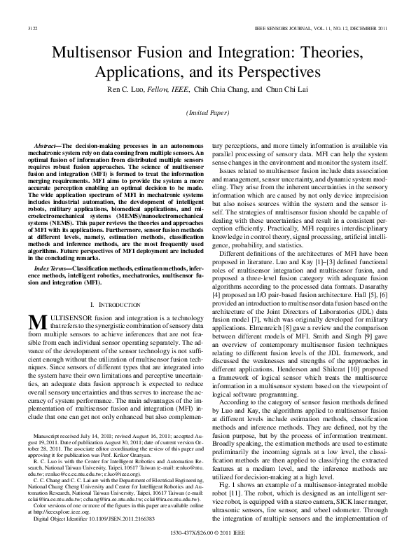 (PDF) Multisensor Fusion and Integration: Theories, Applications, and its Perspectives