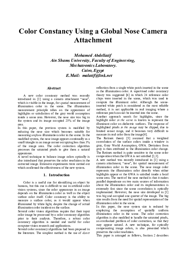 (PDF) Color Constancy Using a Global Nose Camera Attachment