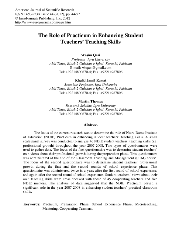 (PDF) The Role of Practicum in Enhancing Student Teachers' Teaching ...