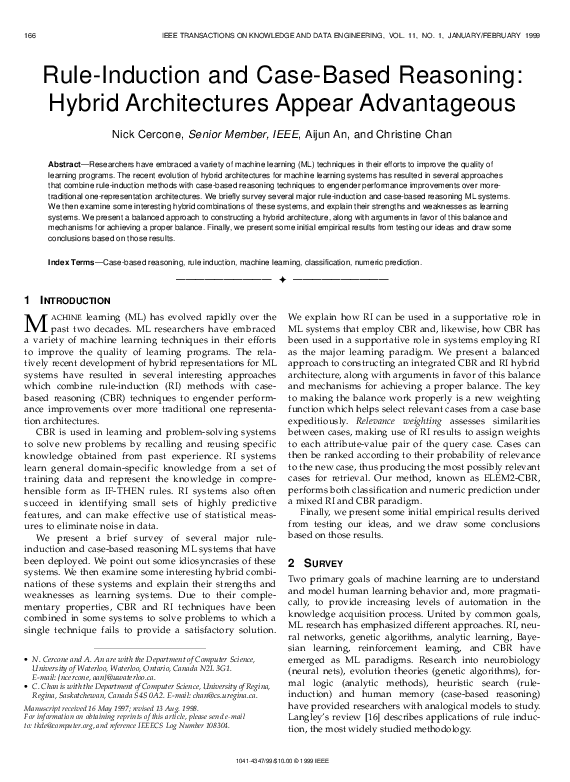 (PDF) Rule-Induction and Case-Based Reasoning: Hybrid Architectures Appear Advantageous