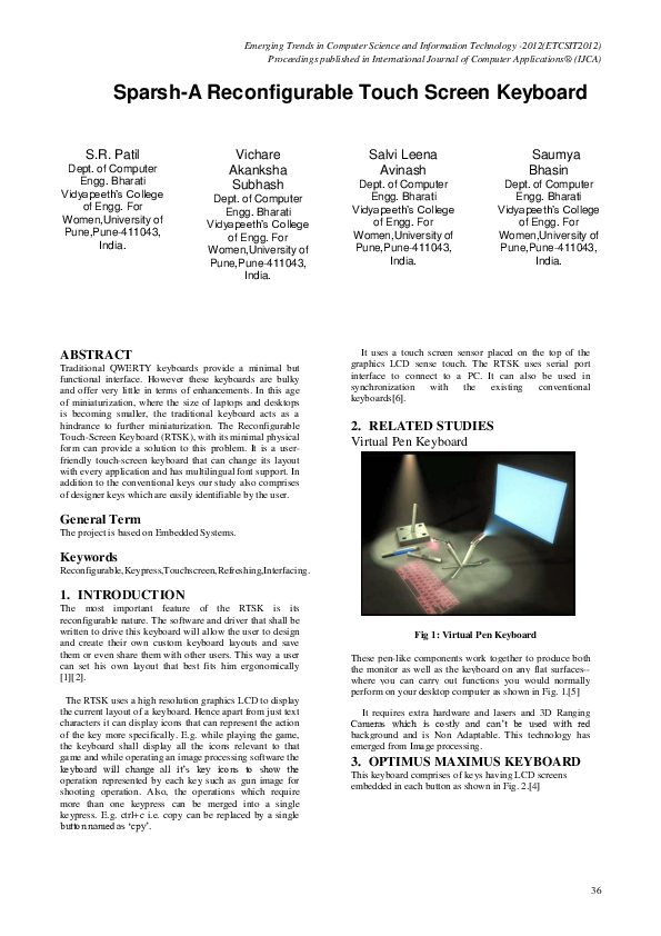 (PDF) Sparsh-A Reconfigurable Touch Screen Keyboard