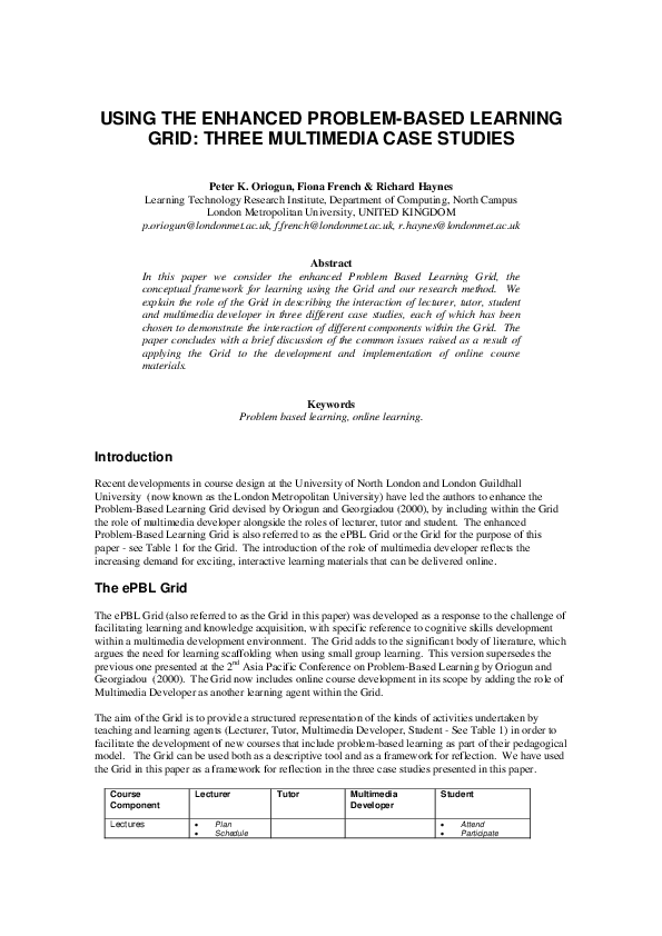 (PDF) Using the enhanced problem-based learning grid: three multimedia ...