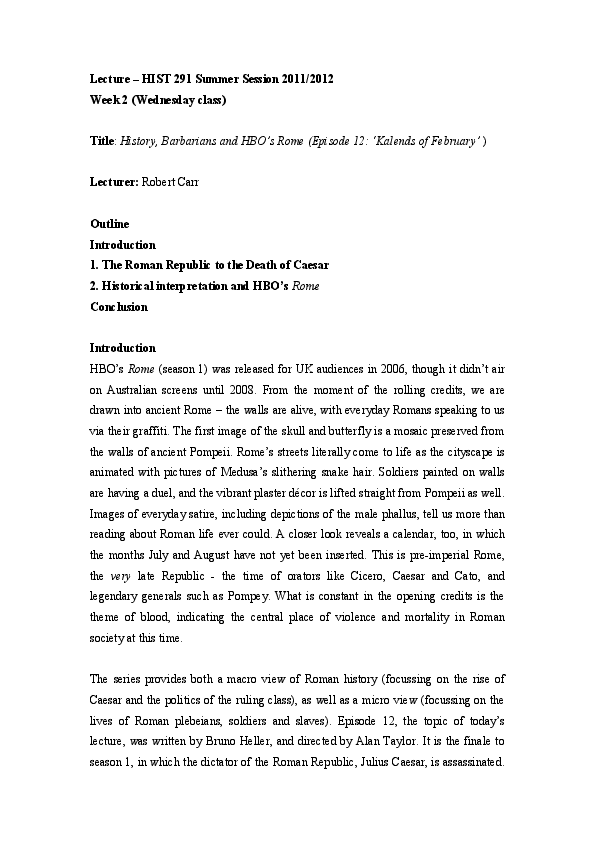 (PDF) History, Barbarians and HBO’s 'Rome' Television Series (Lecture)