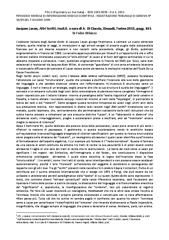 (PDF) Jacques Lacan, Altri Scritti, trad.it. a cura di A. Di Ciaccia ...
