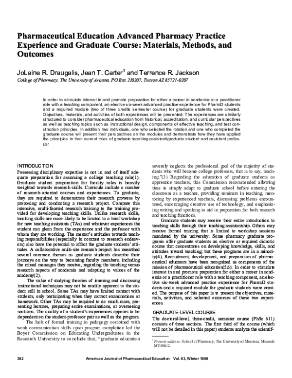 (PDF) Pharmaceutical Education Advanced Pharmacy Practice Experience ...