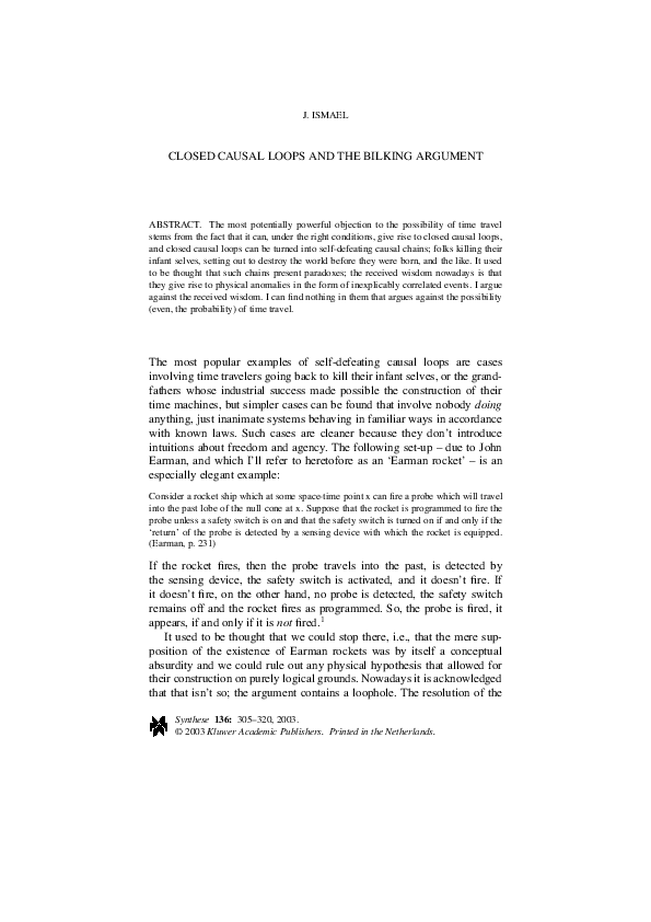 (PDF) Closed Causal Loops and the Bilking Argument