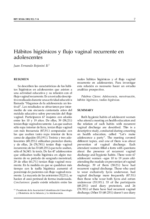 (PDF) 7 HABITOS HIGIENICOS Y FLUJO VAGINAL RECURRENTE EN ADOLESCENTES ...