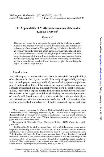 (PDF) The Applicability of Mathematics as a Scientific and a Logical ...