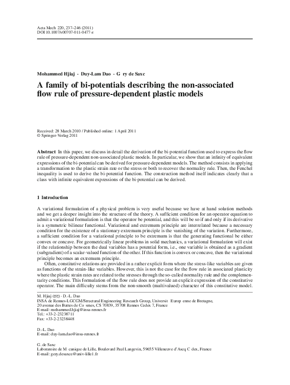 (PDF) A family of bi-potentials describing the non-associated flow rule ...