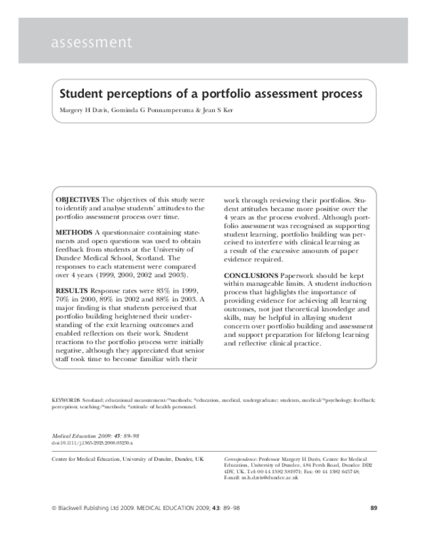 (PDF) Student perceptions of a portfolio assessment process