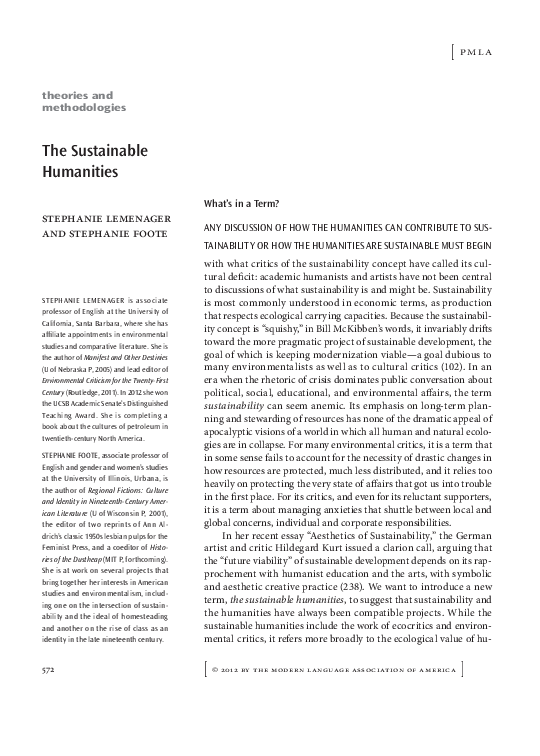 (PDF) The Sustainable Humanities