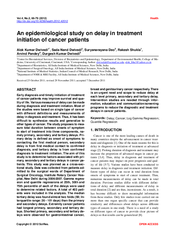 (PDF) An epidemiological study on delay in treatment initiation of ...
