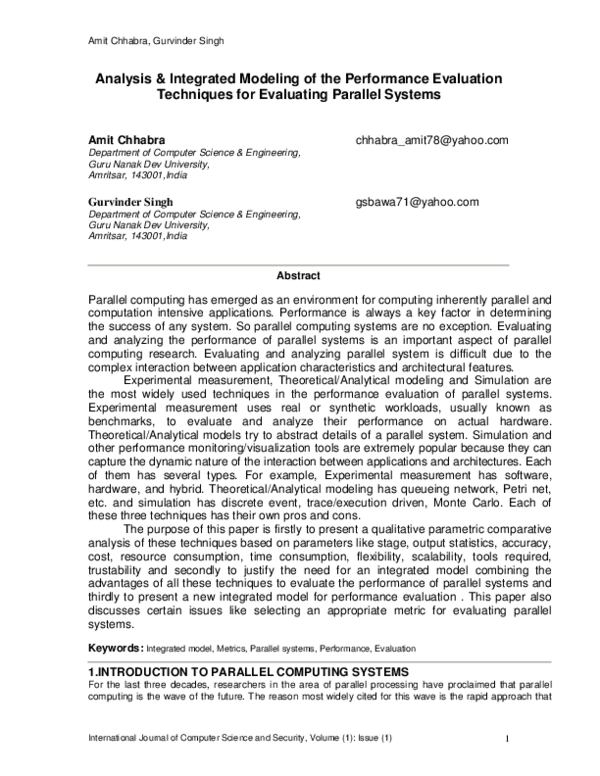 Pdf Analysis And Integrated Modeling Of The Performance Evaluation Techniques For Evaluating