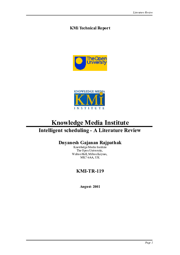 (PDF) Knowledge Media Institute Intelligent scheduling - A Literature ...